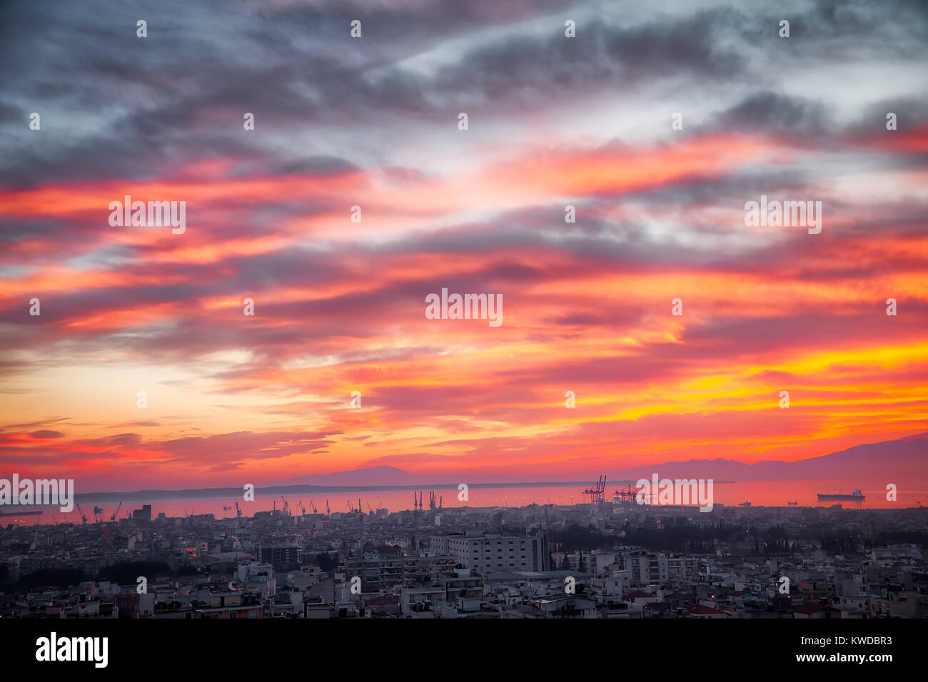 explosion of colors from the first sunset of the new year (2018) in the ...