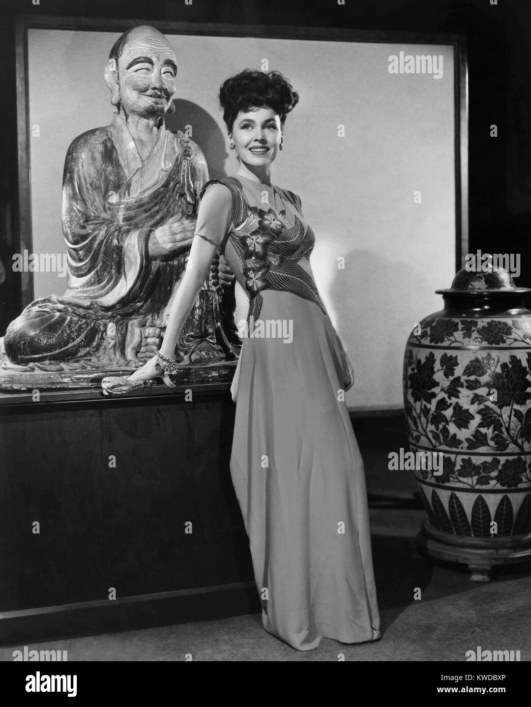 Maureen O'Sullivan in a red dinner gown, 1941 Stock Photo - Alamy