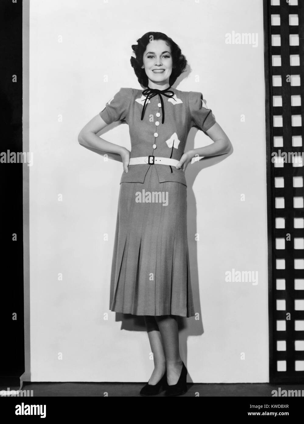 Maureen O'Sullivan in outfit designed by Rene Hubert, 1938 Stock Photo ...