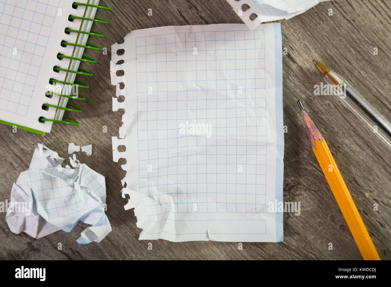 Notebook pages with writing materials Stock Photo - Alamy