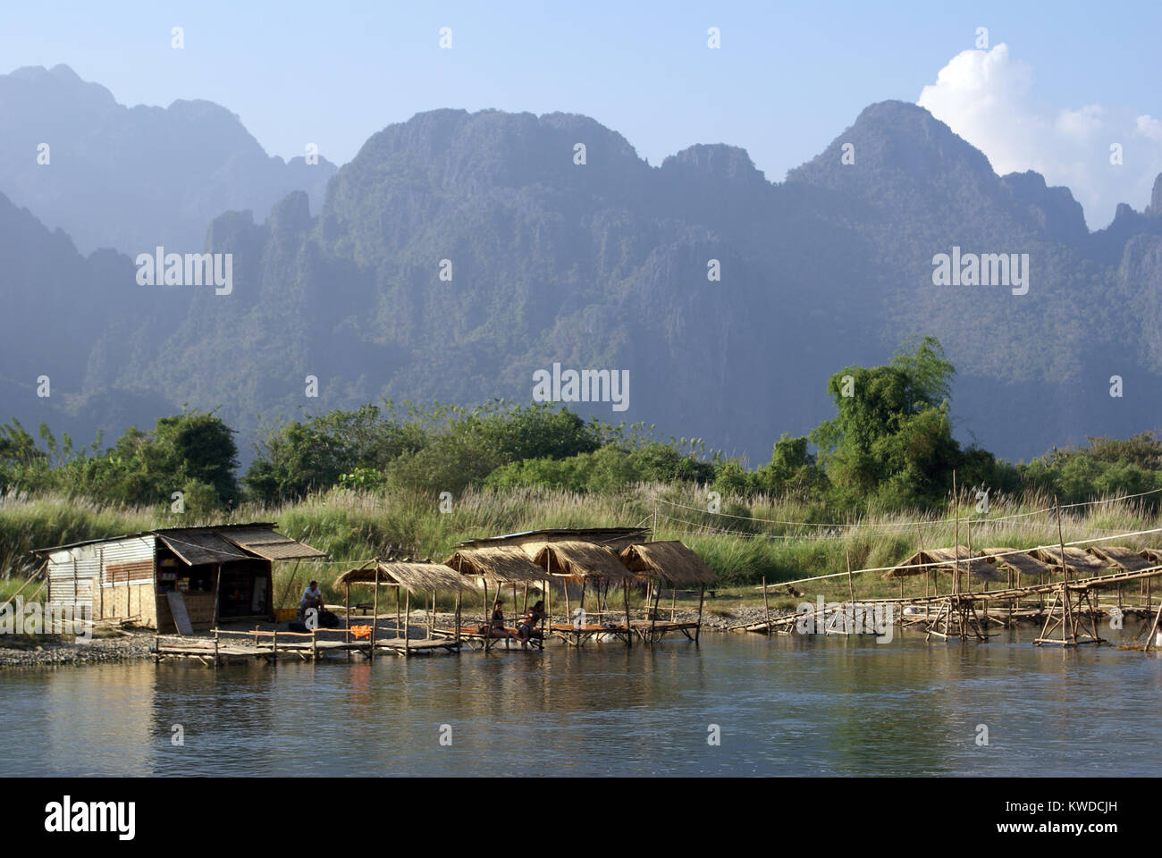 Bamboo bridge on the river in Laos Stock Photo - Alamy