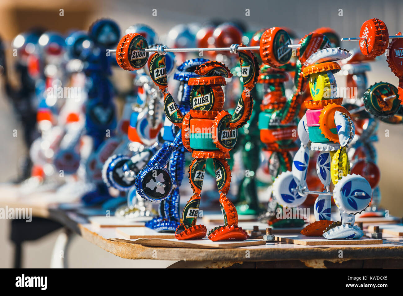 Kolobrzeg, Poland, April 08, 2016: Strongman figurines made from bottle ...