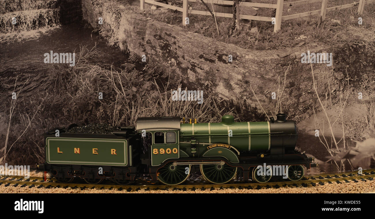 Model of the steam train Claude Hamilton by a scenic background Stock ...