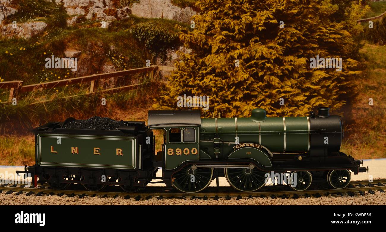 Model of the steam train Claude Hamilton by a scenic background Stock ...
