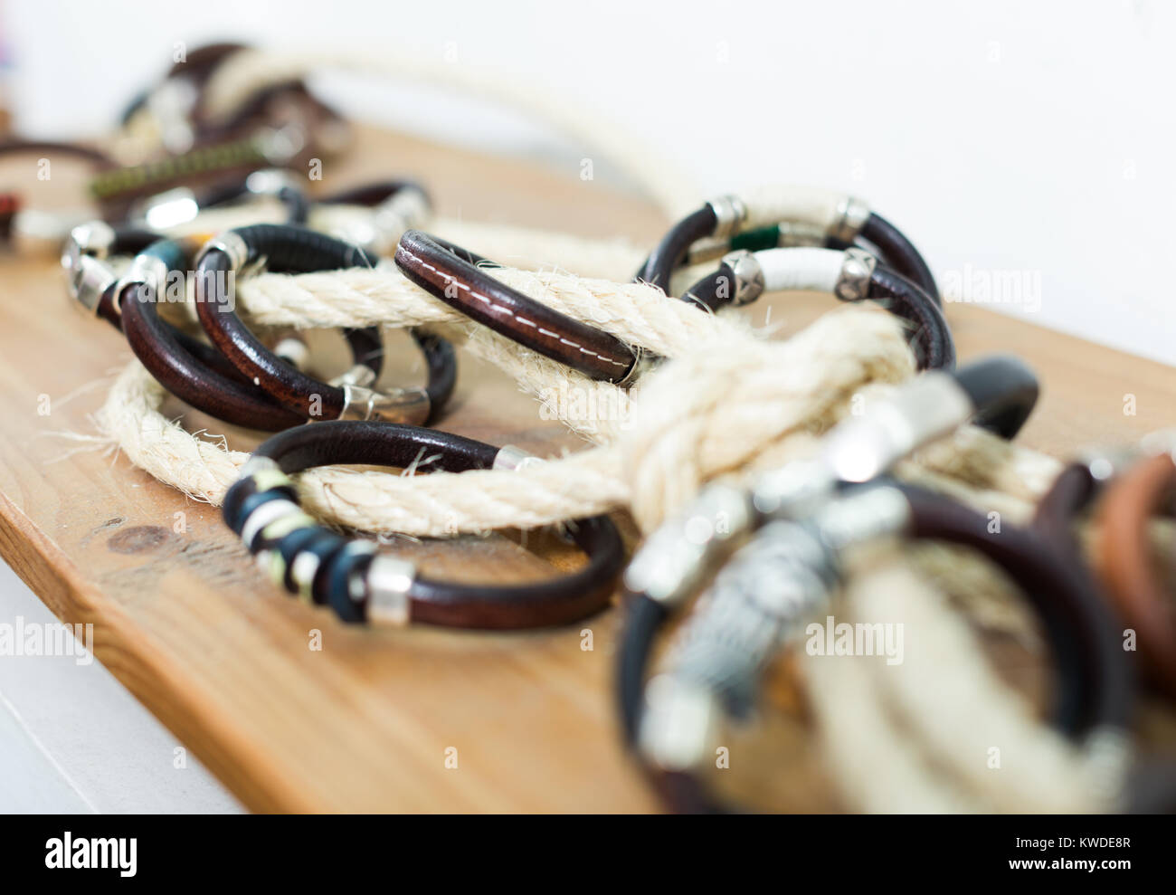 The store selling different leather bracelets with clasp Stock Photo ...
