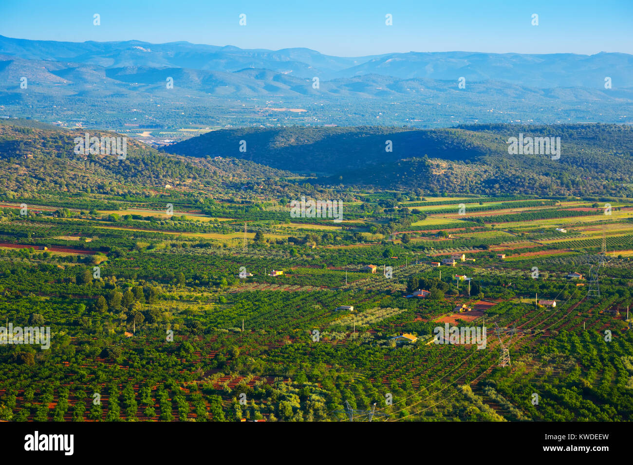 Typical countryside landscape with village in valley, Spain Stock Photo ...