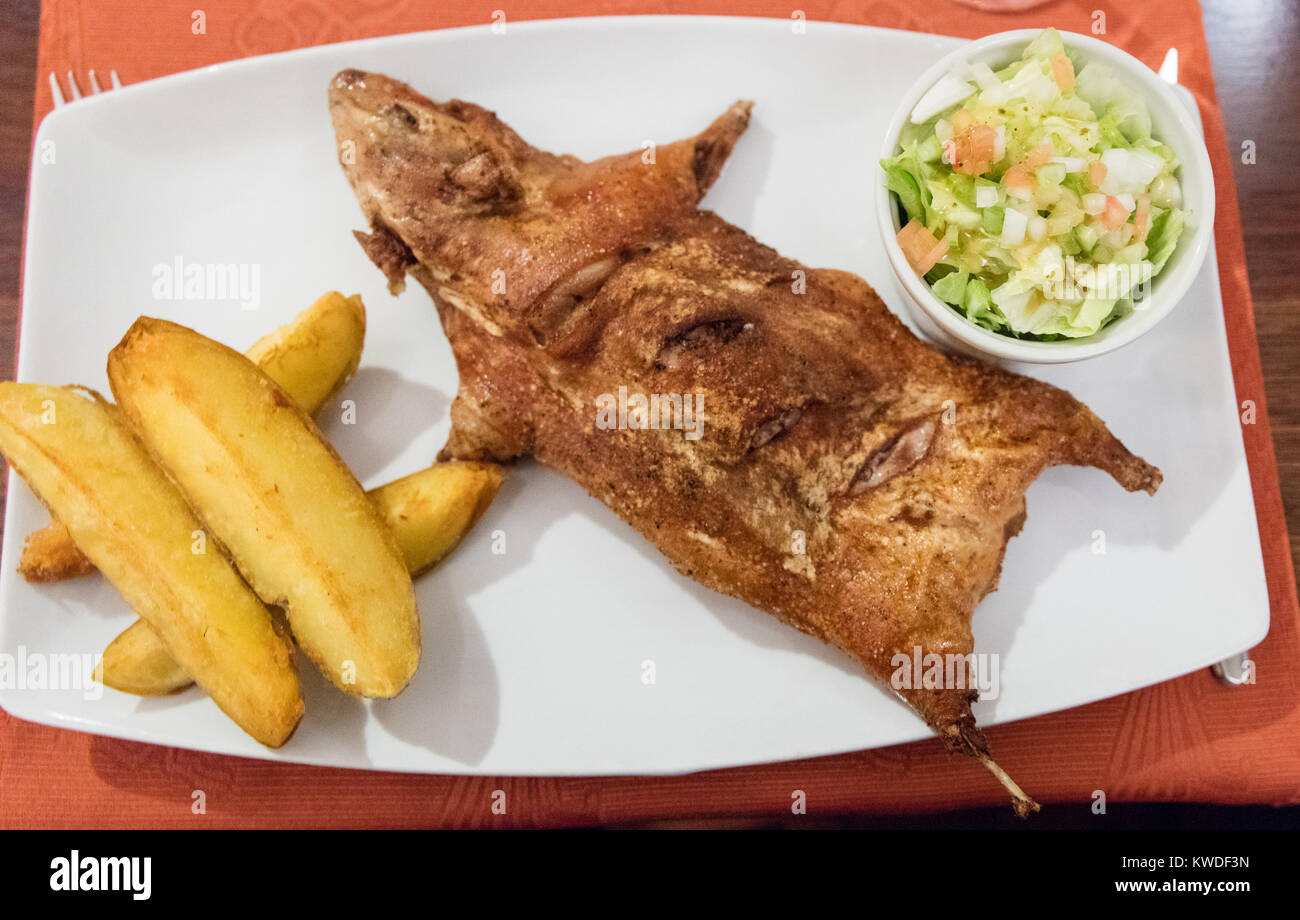 Cuy ( cooked Guinea pig), typical andean dish Stock Photo - Alamy