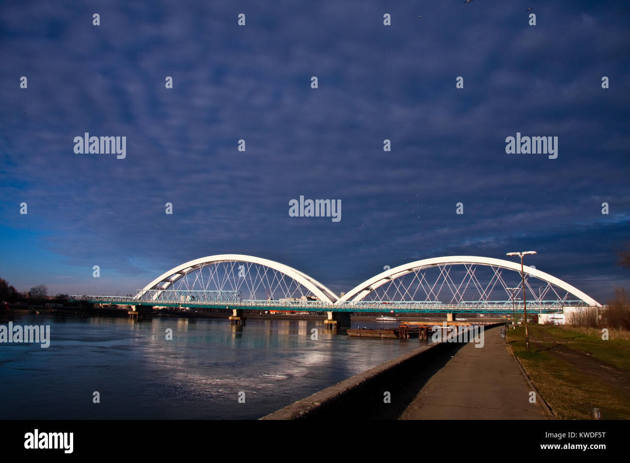 new white bridge in novi sad with river danube daylight , morning Stock ...