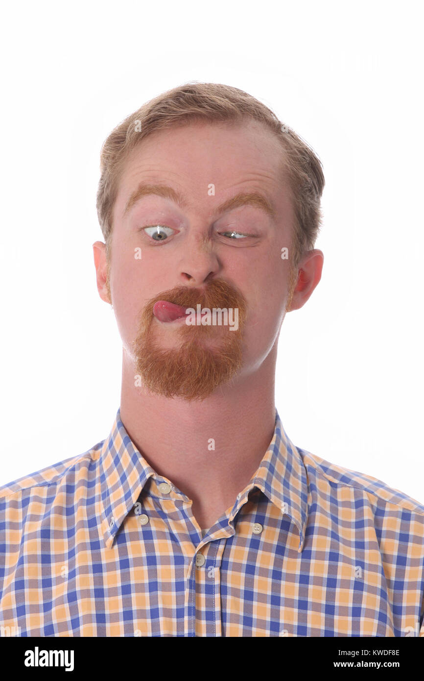 Portrait of funny man on white background Stock Photo - Alamy