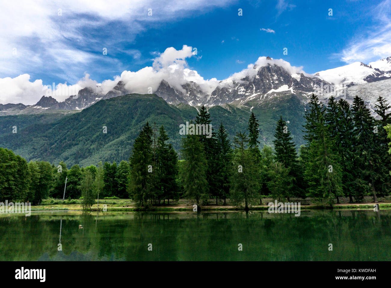 Lake Gaillands with a view of the Mont Blanc. Chamonix. France Stock ...