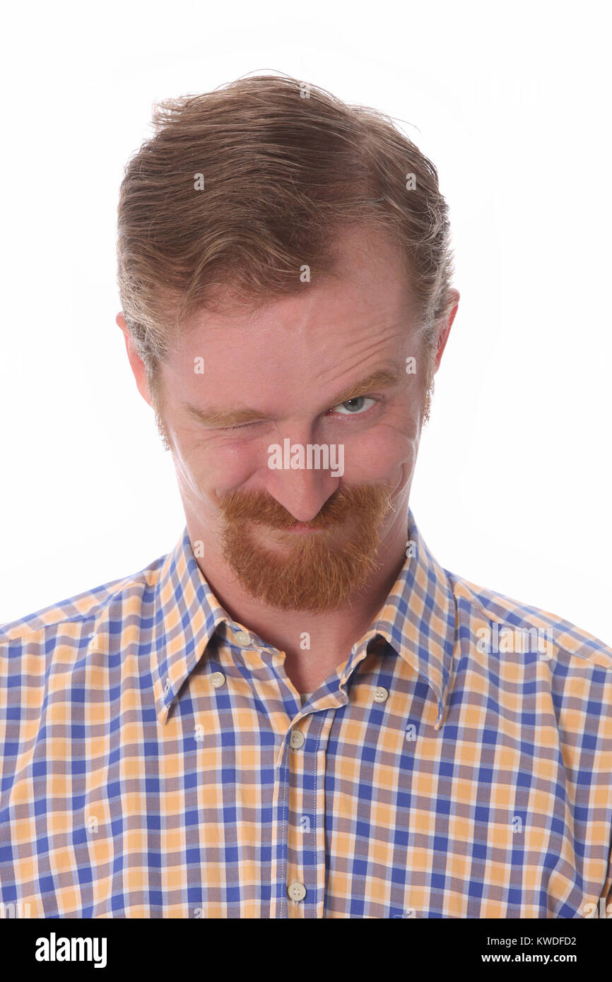Portrait of winking man on white background Stock Photo - Alamy