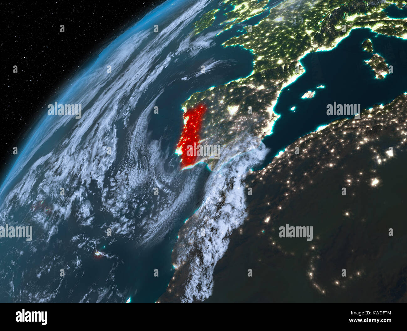 Highlighted Satellite Image Of Portugal High Resolution Stock ...