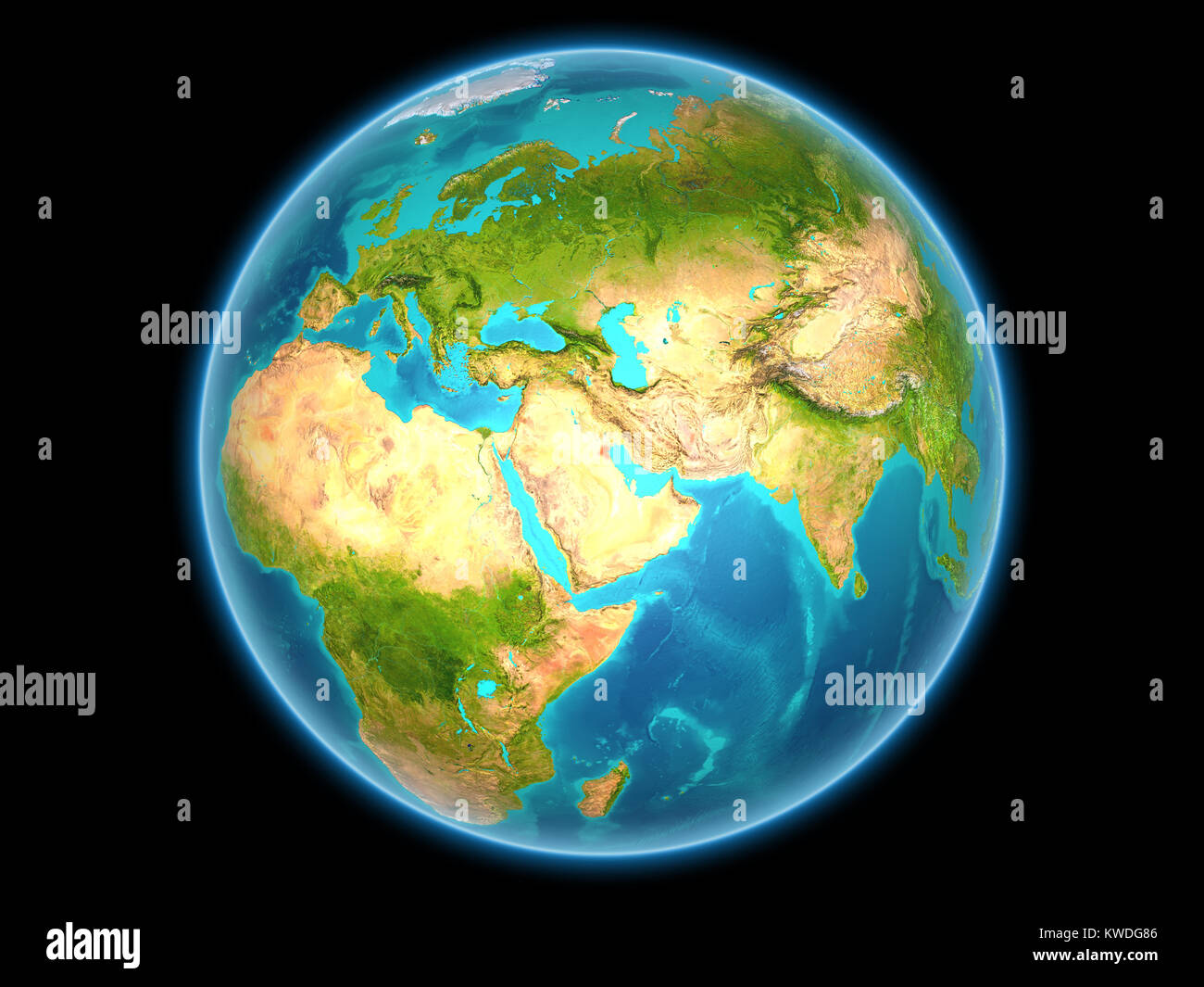 Kuwait in red on planet Earth as seen from space on full sphere. 3D ...