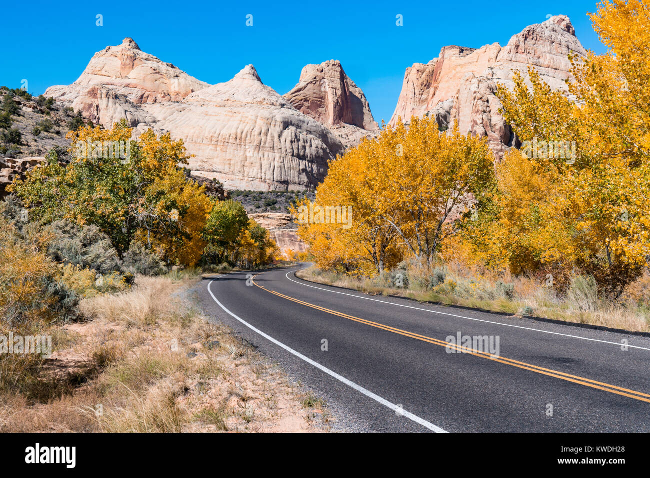 Road Through Capitol Reef National Park in Autumn Stock Photo - Alamy