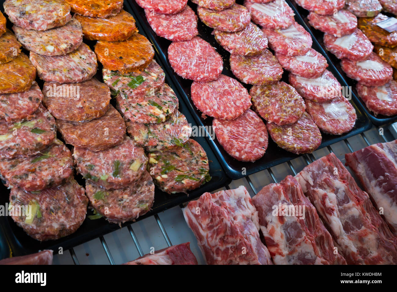 counter with assort of burger, close up shot local focus Stock Photo ...