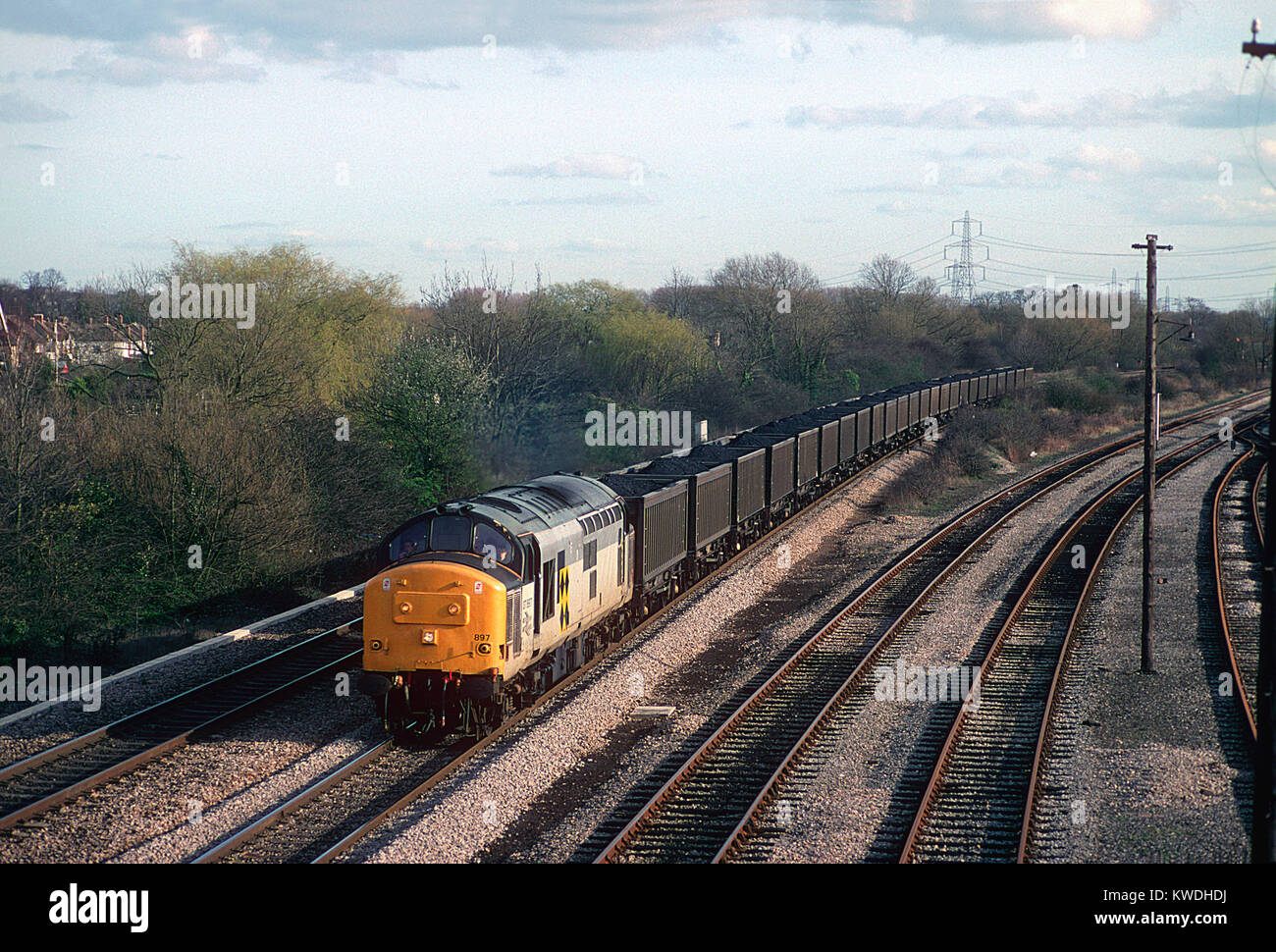 A class 37 diesel locomotive number 37897 working a train of ...