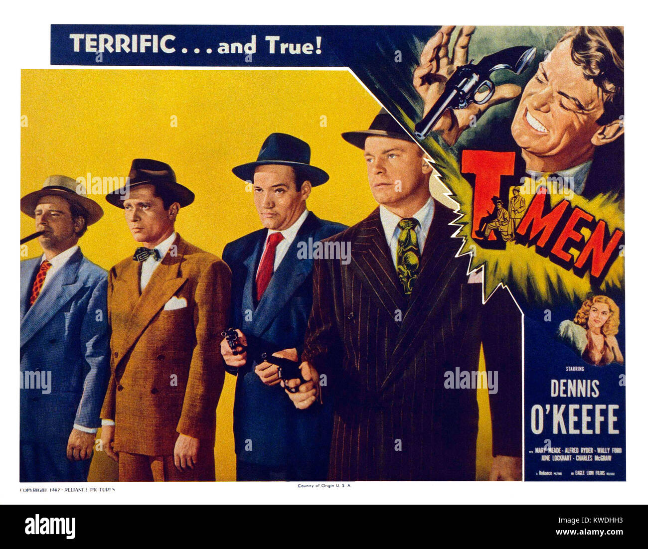T-MEN, US lobbycard, from left: Wallace Ford, Alfred Ryder, Jack ...