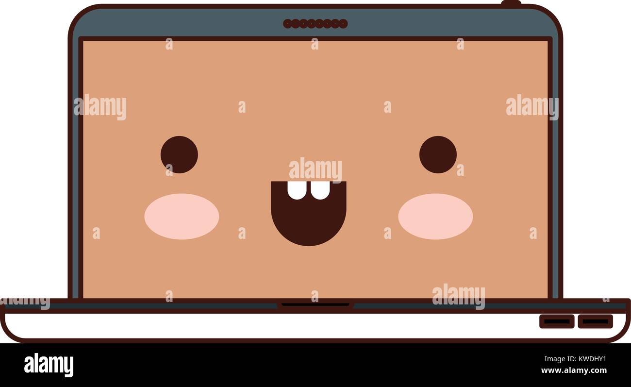 kawaii laptop computer in colorful silhouette Stock Vector Image & Art ...