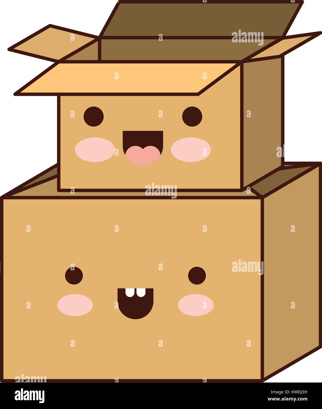 kawaii cardboard boxes stacked in colorful silhouette Stock Vector ...