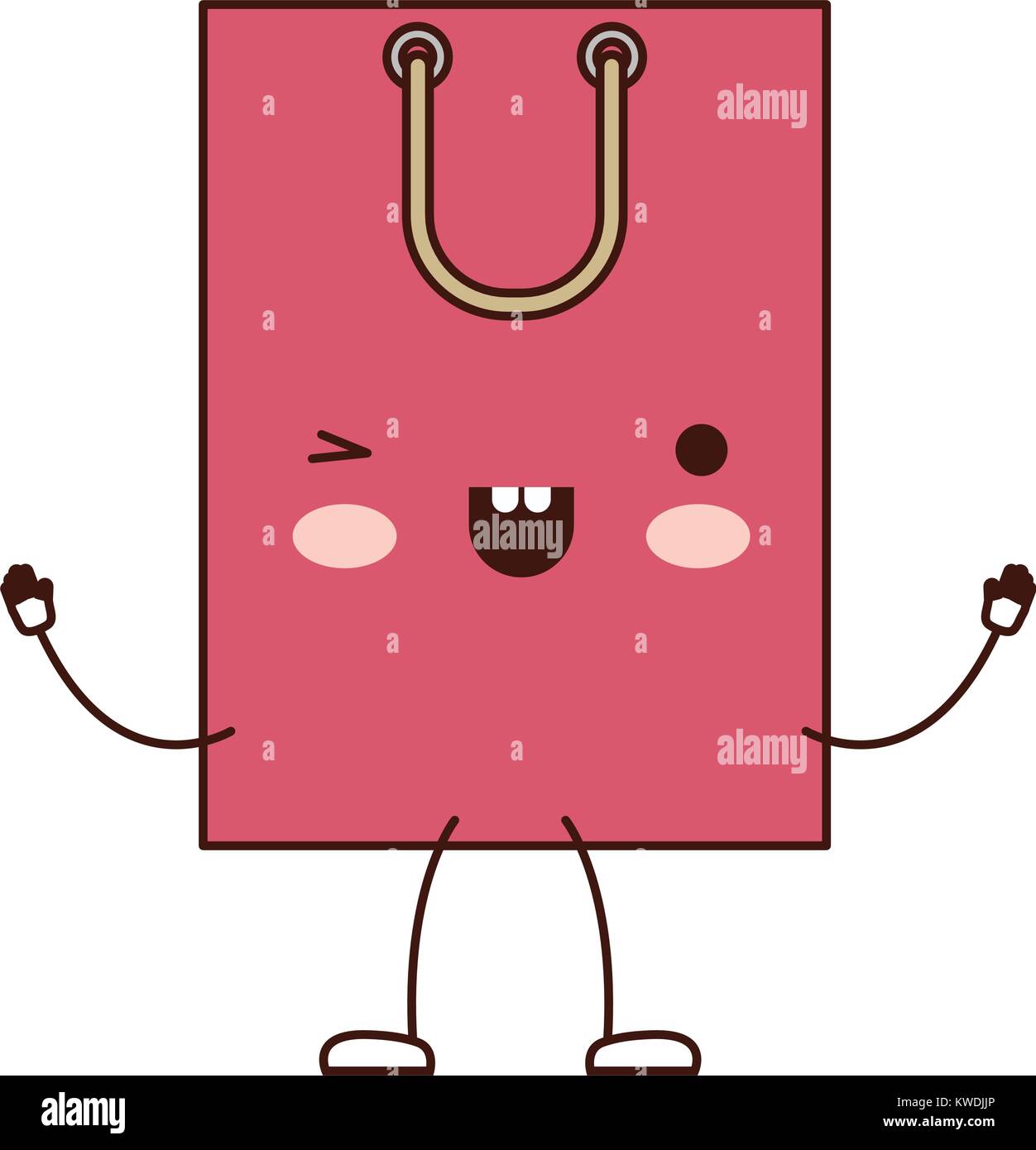 square animated kawaii shopping bag icon with handle in colorful ...