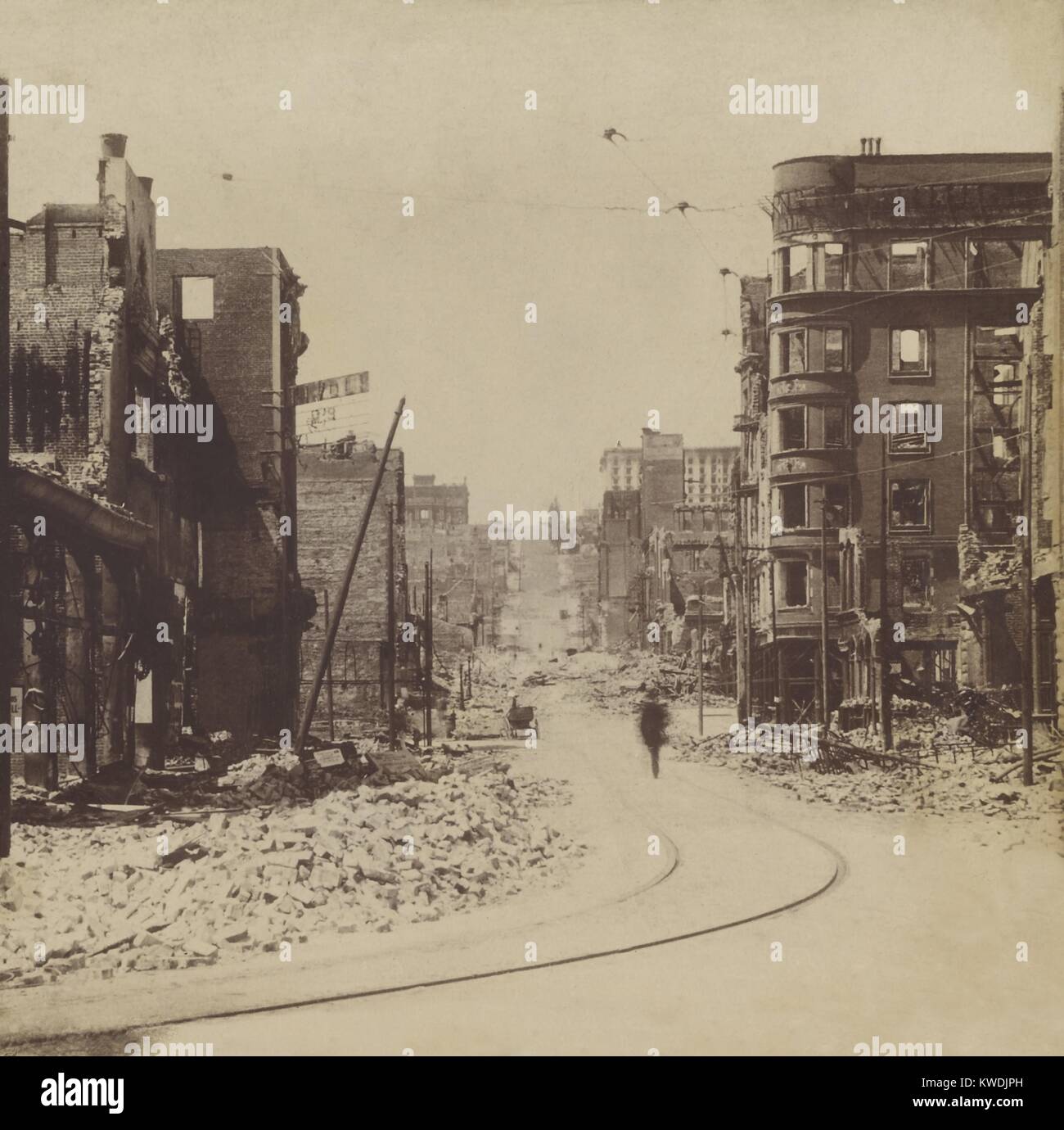 A man walks on Mason St. after the April 18, 1906, San Francisco ...