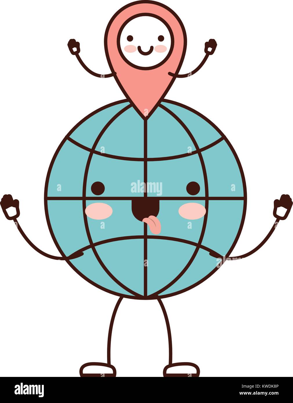 animated kawaii world globe and kawaii map pointer on top in colorful ...