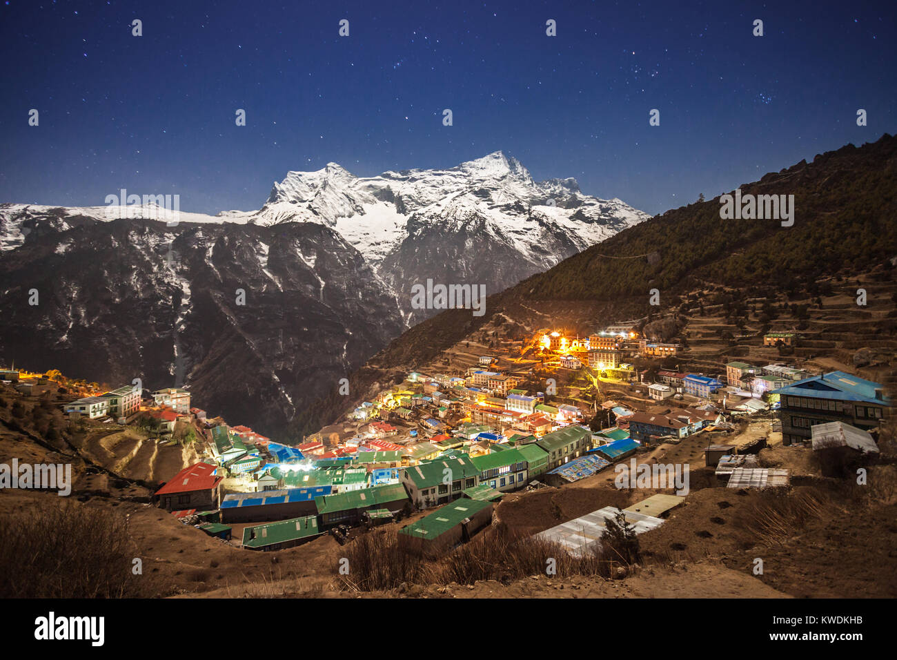 Namche Bazaar aerial view, Everest trek, Himalaya, Nepal Stock Photo ...