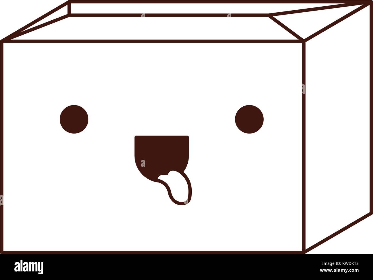 sealed kawaii cardboard box in monochrome silhouette Stock Vector Image ...