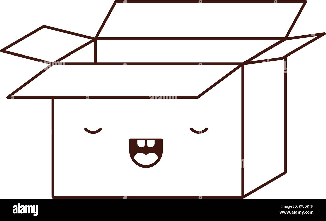 opened kawaii cardboard box in monochrome silhouette Stock Vector Image ...