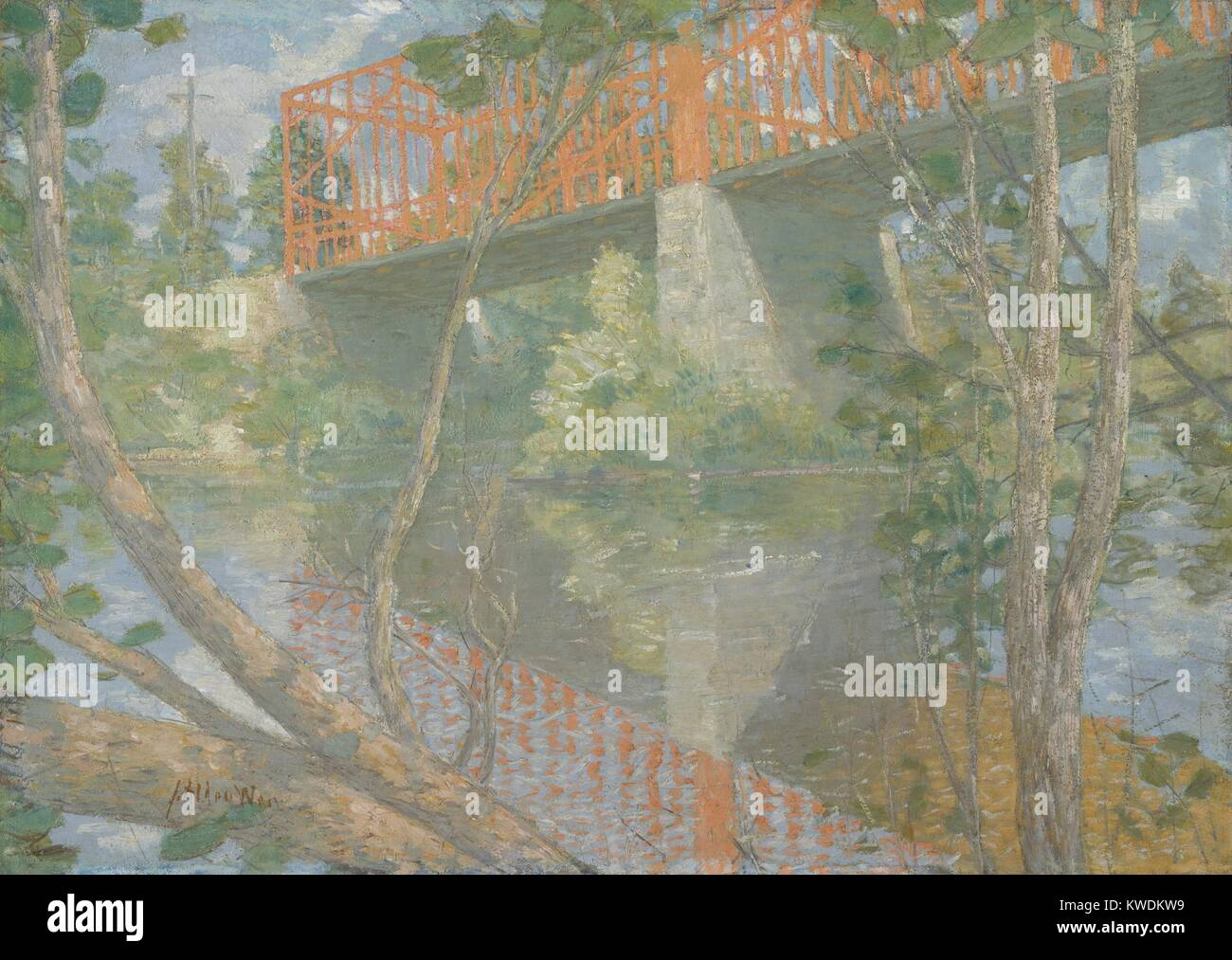 THE RED BRIDGE, by Julian Alden Weir, 1895, American painting, oil on ...