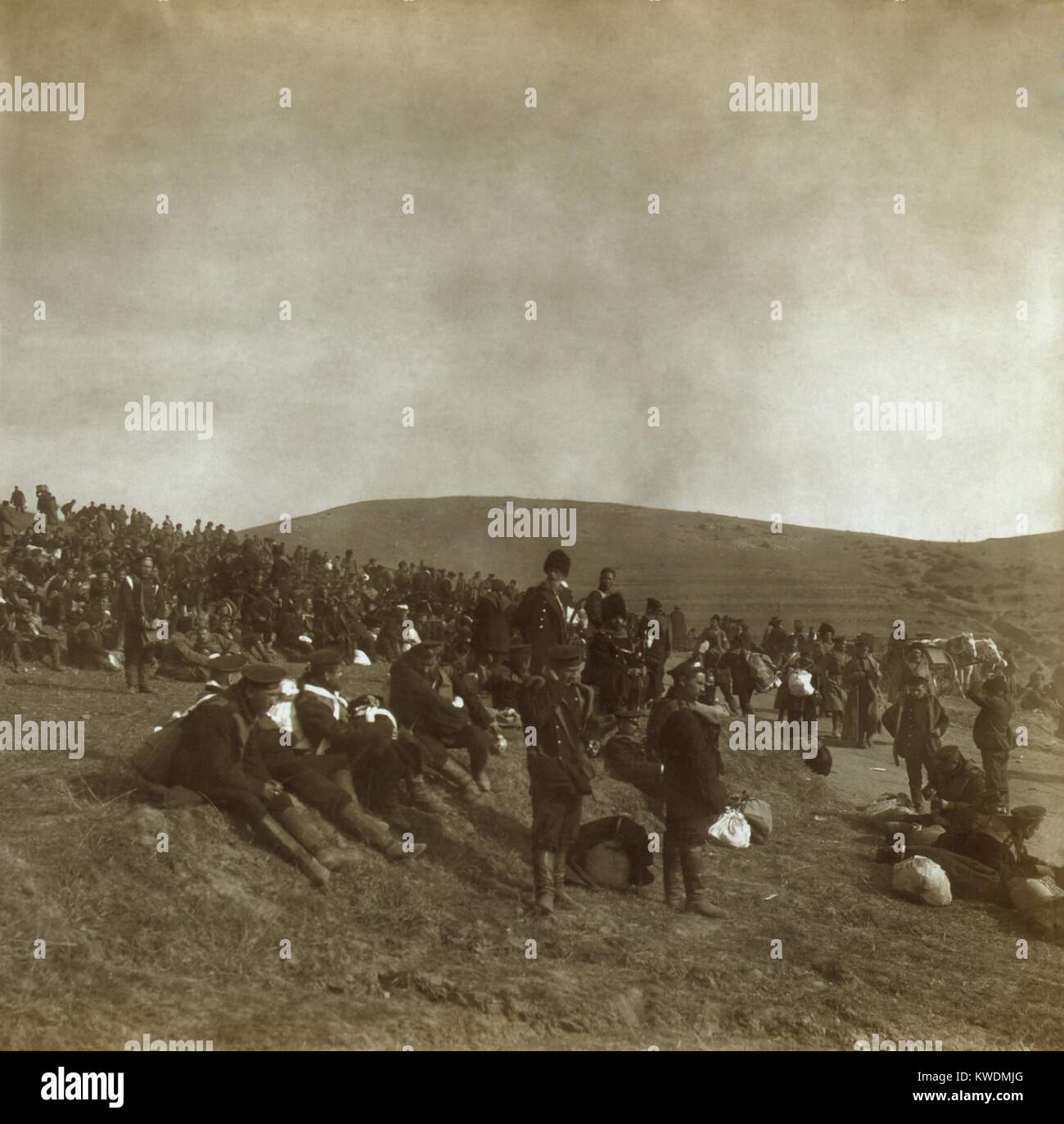 Surrendered Russian sailors from the wrecked battleships of Port Arthur ...