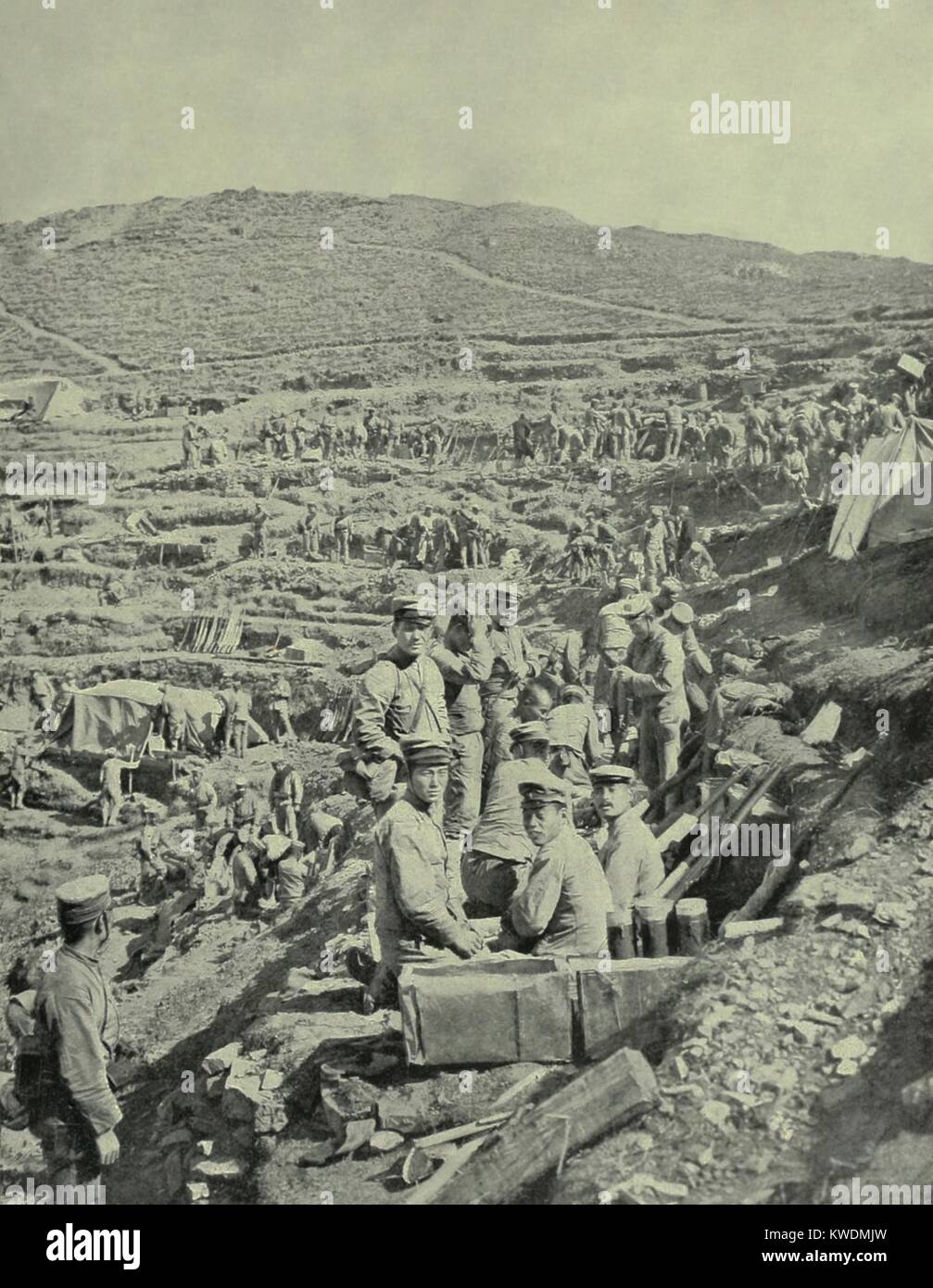 Japanese building dug-outs, trenches, and shelters in Manchurian hills ...