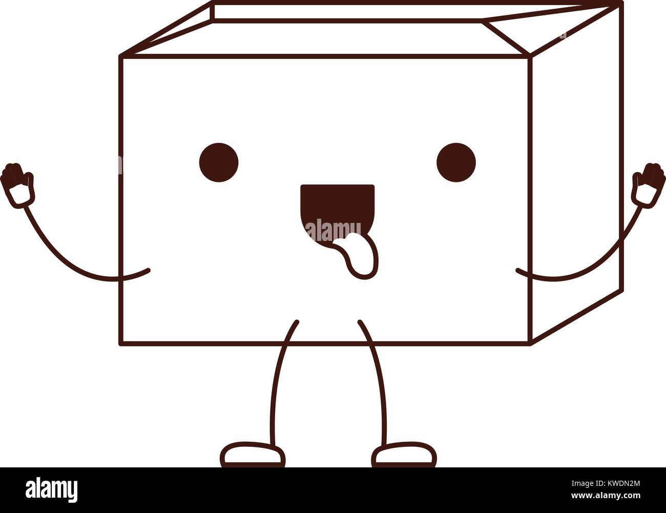 sealed kawaii animated cardboard box in monochrome silhouette Stock ...