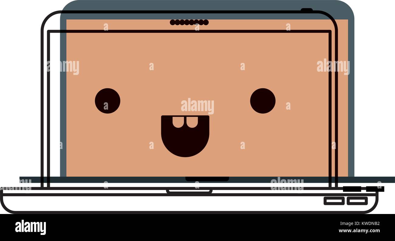 kawaii laptop computer in watercolor silhouette Stock Vector Image ...