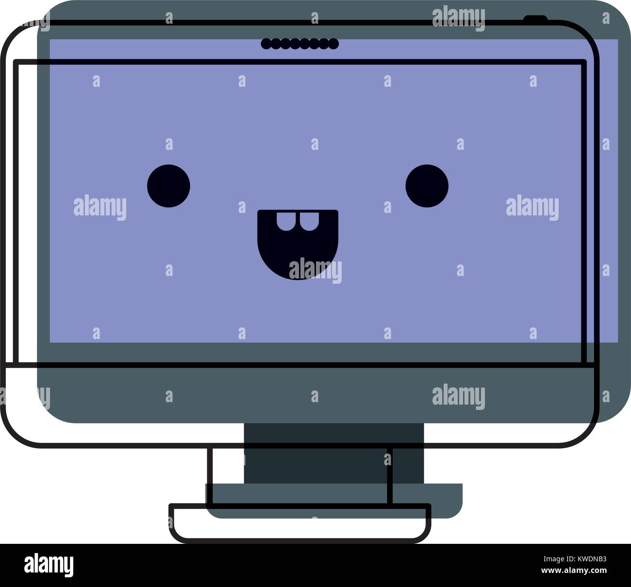 kawaii desktop computer in watercolor silhouette Stock Vector Image ...