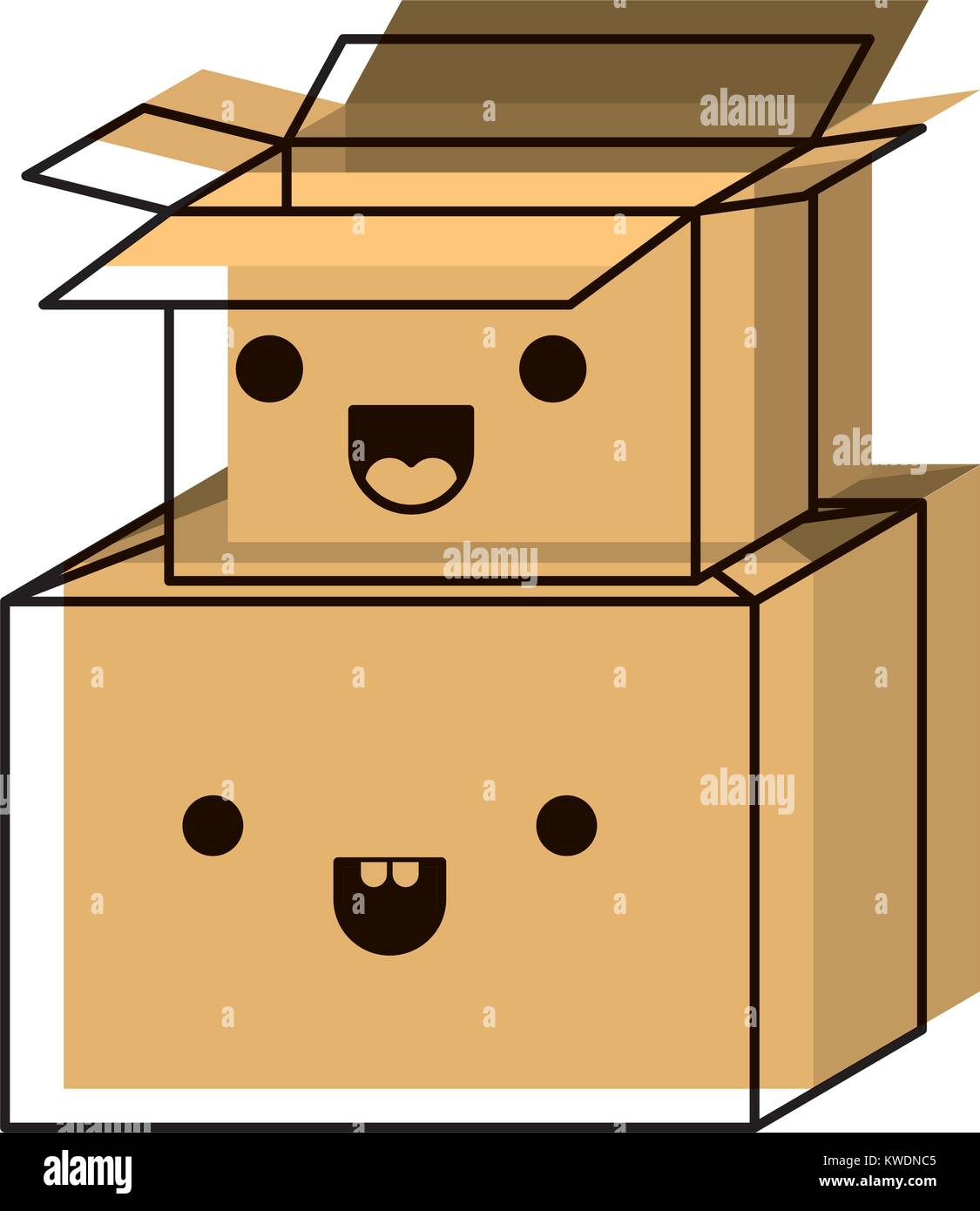 kawaii cardboard boxes stacked in watercolor silhouette Stock Vector ...