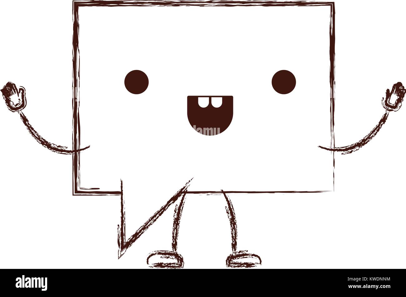 animated kawaii square dialogue speech with tail in monochrome blurred ...