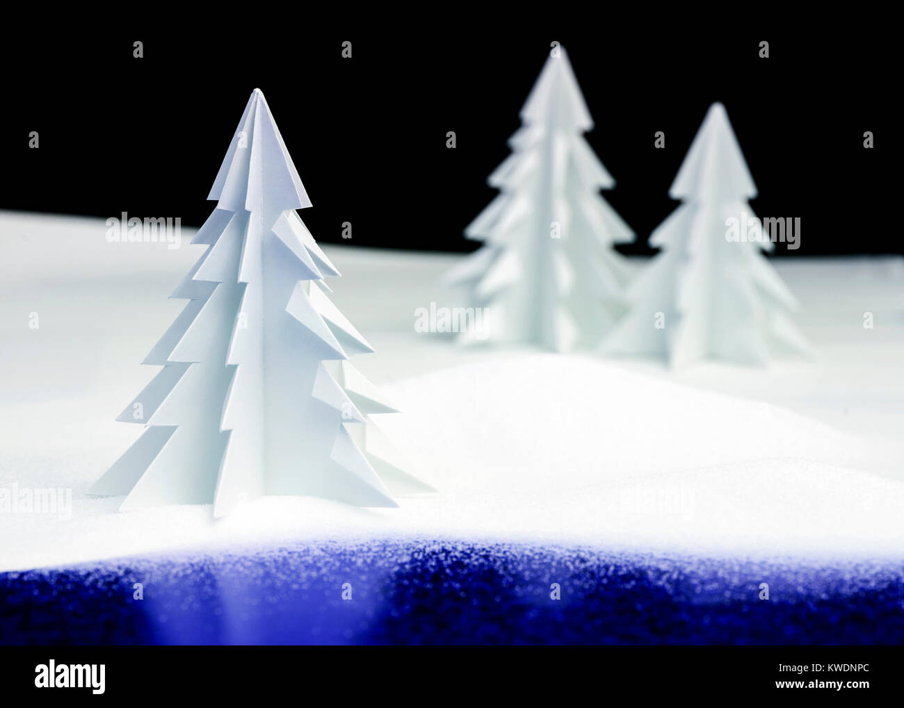 model Christmas landscape with kirigami, fold and cut, trees, snow and ...