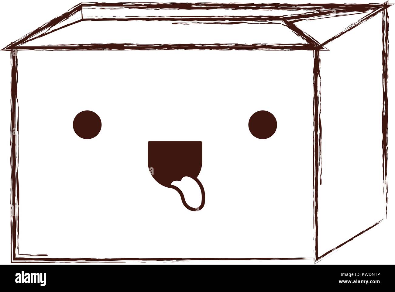 sealed kawaii cardboard box in monochrome blurred silhouette Stock ...