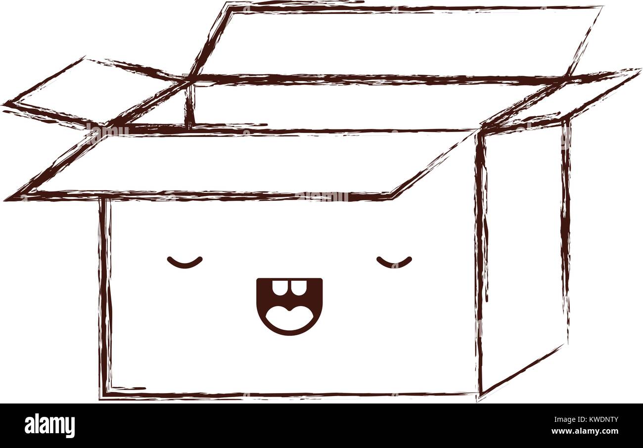 opened kawaii cardboard box in monochrome blurred silhouette Stock ...