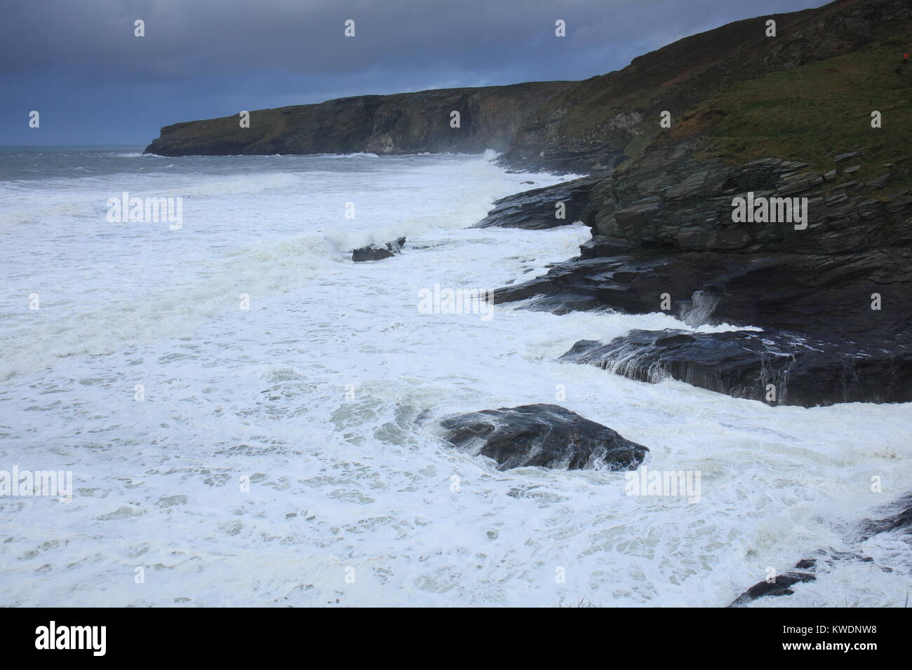 Rough seas at Trebarwith Strand, North Cornwall, England, UK Stock ...