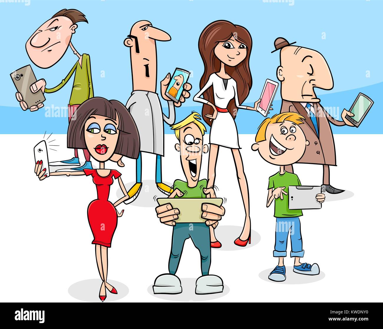 Cartoon Illustration of People Group with Smart Phones New Technology ...