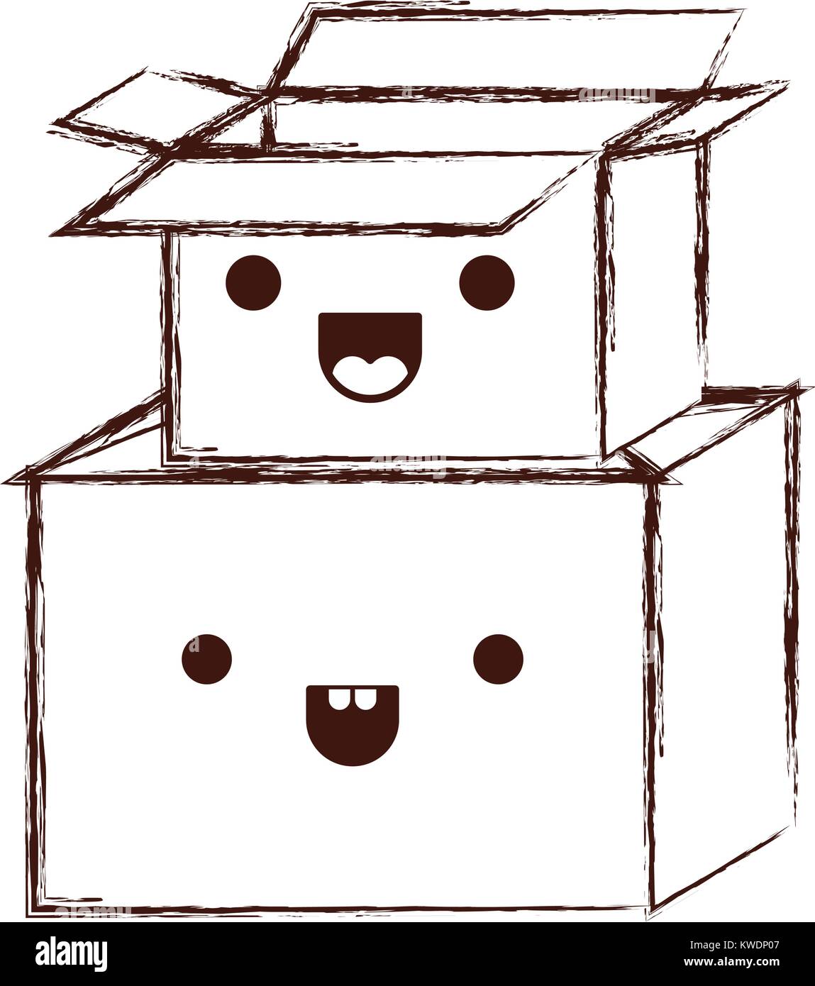 kawaii cardboard boxes stacked in monochrome blurred silhouette Stock ...