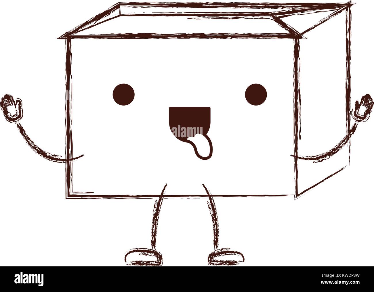 sealed kawaii animated cardboard box in monochrome blurred silhouette ...