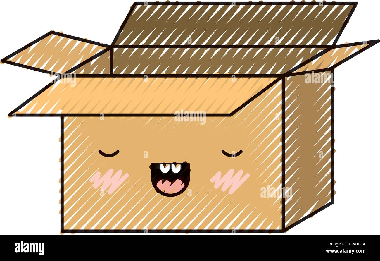 opened kawaii cardboard box in colored crayon silhouette Stock Vector ...