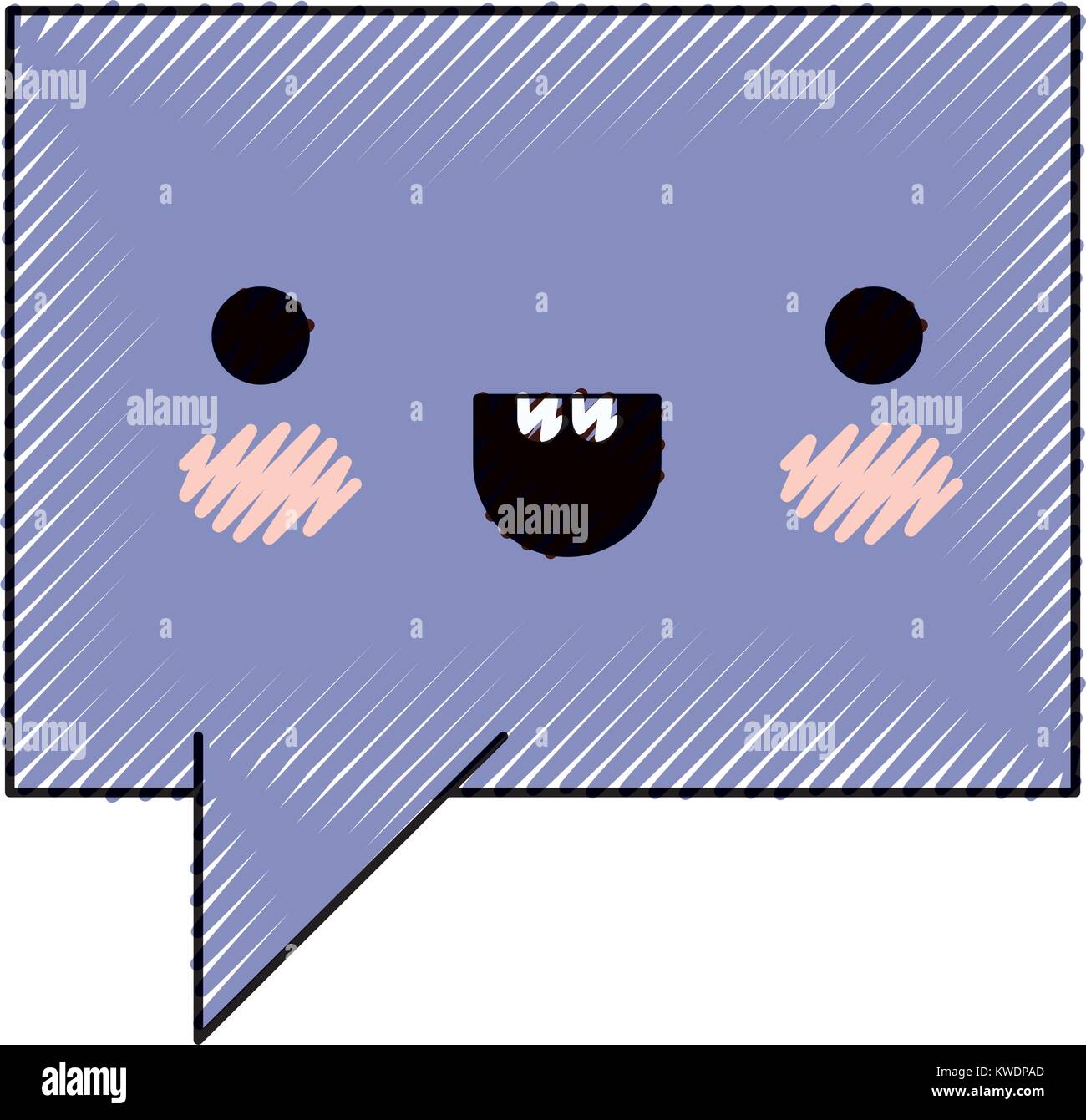 kawaii square dialogue speech with tail in colored crayon silhouette ...