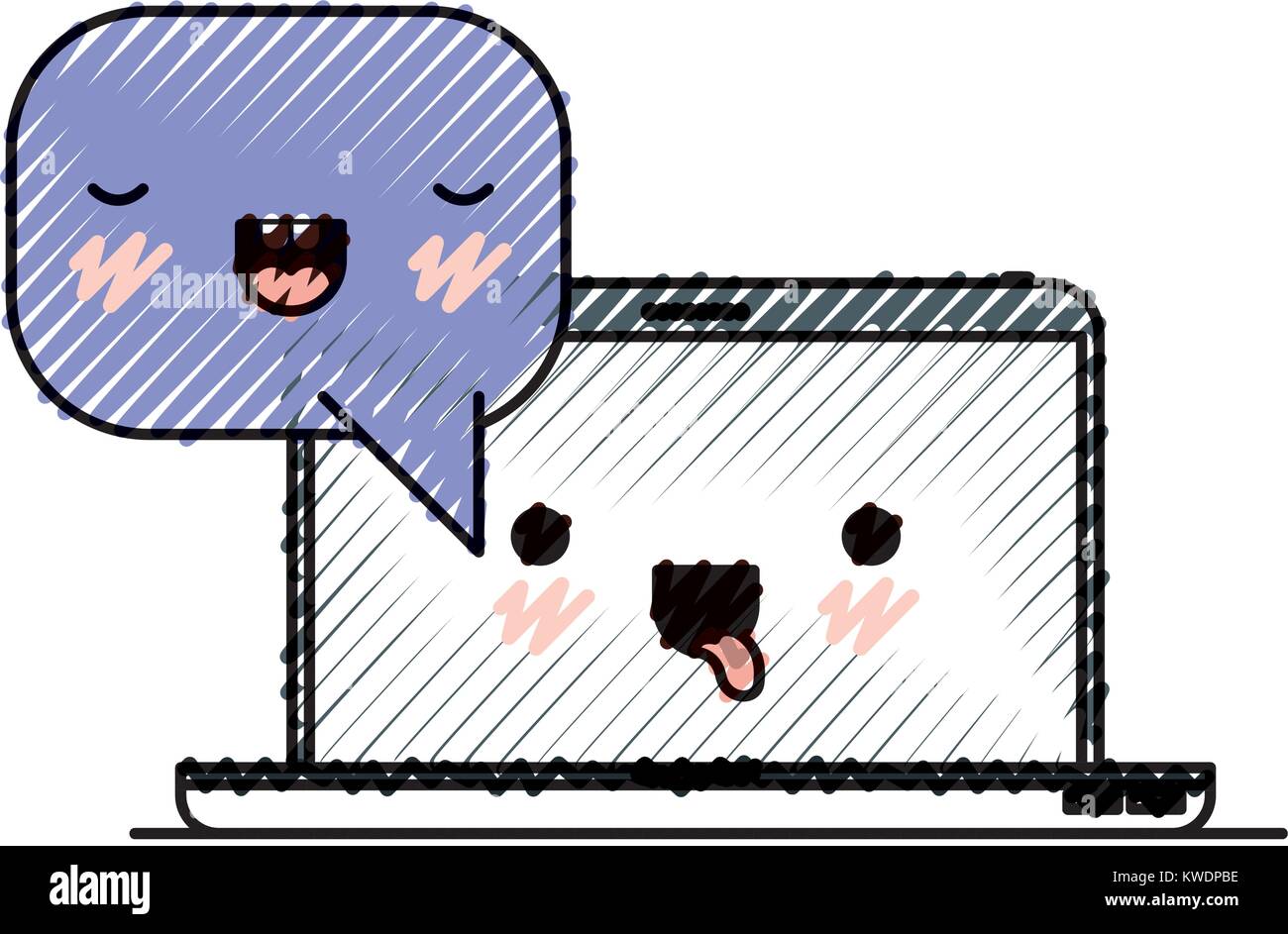 kawaii laptop computer with kawaii speech dialogue in colored crayon ...