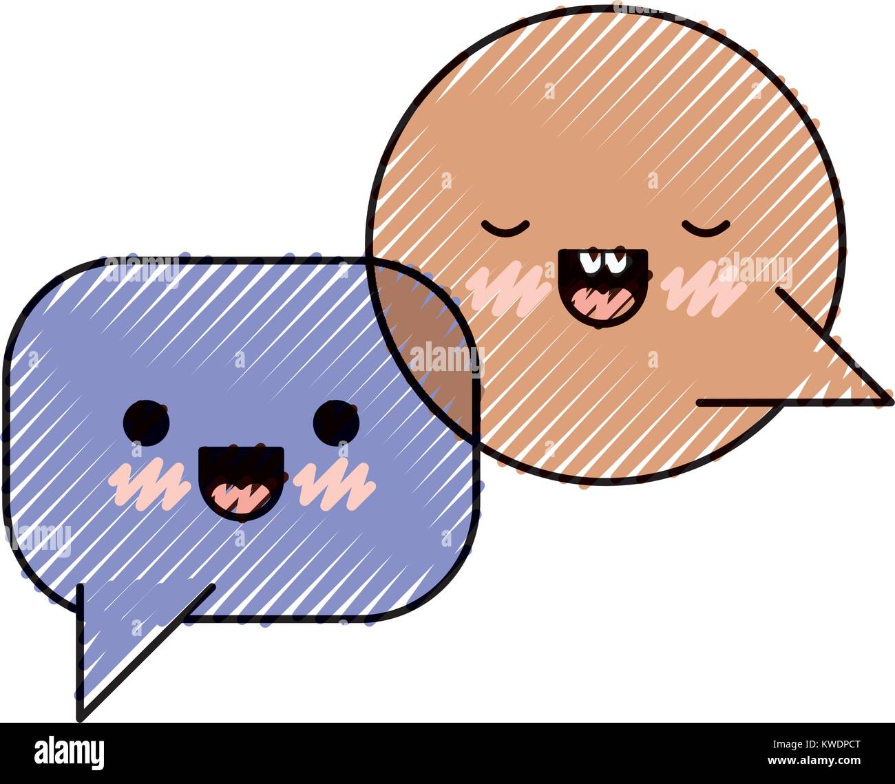 kawaii dialogue speech set with tail in colored crayon silhouette Stock ...