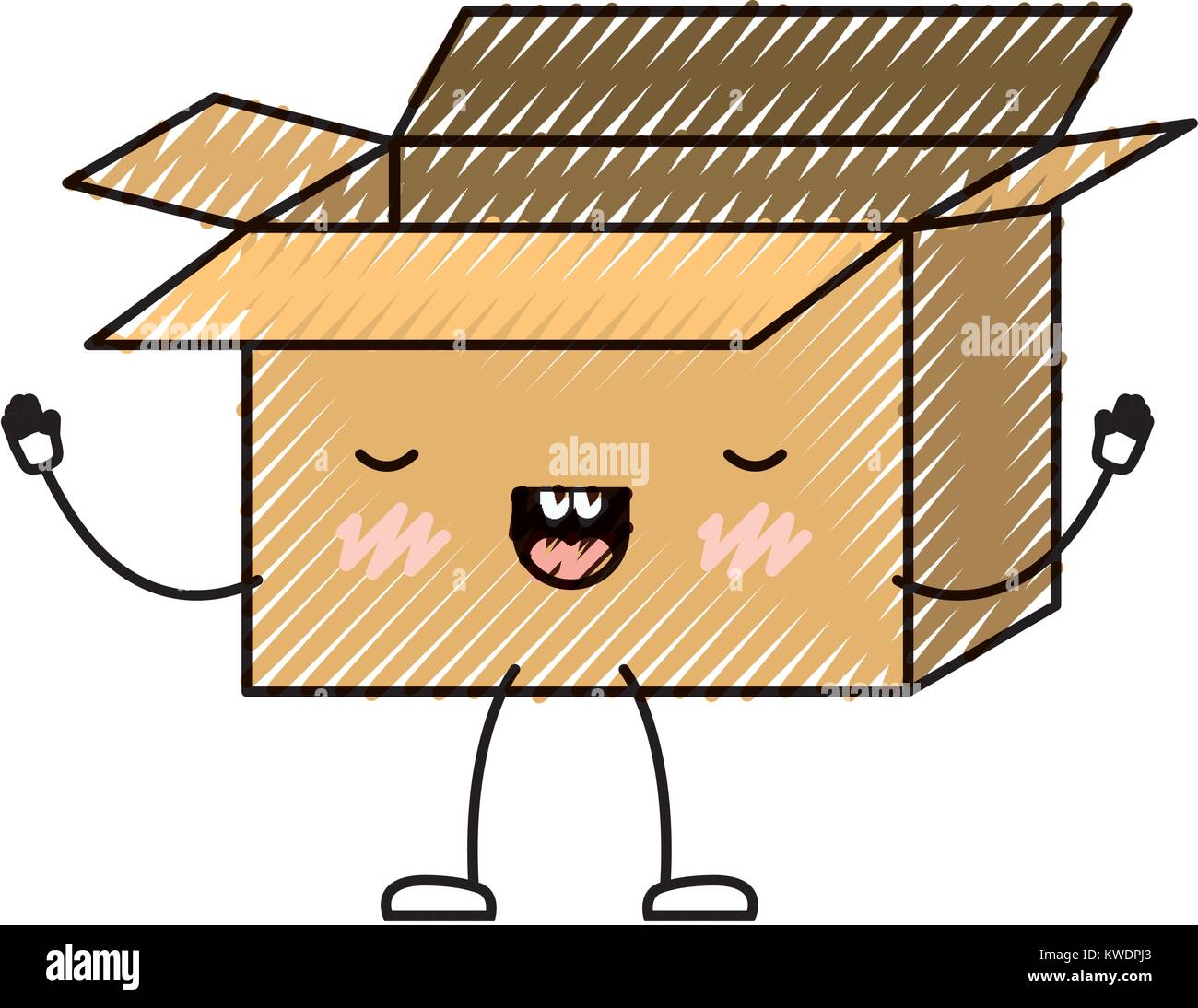 opened kawaii animated cardboard box in colored crayon silhouette Stock ...