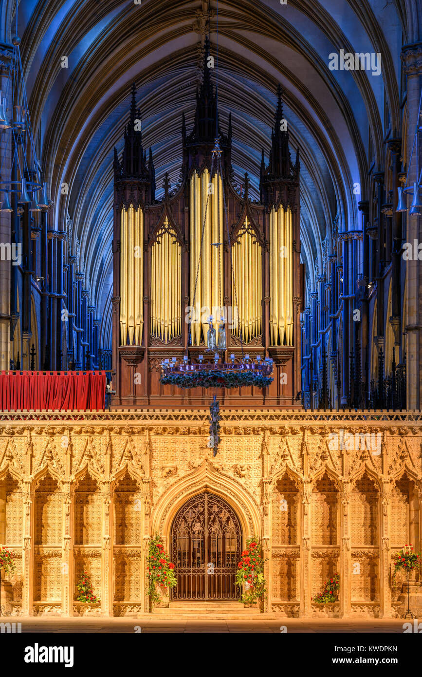 Stone rood screen and organ pipes at the christian cathedral built by ...
